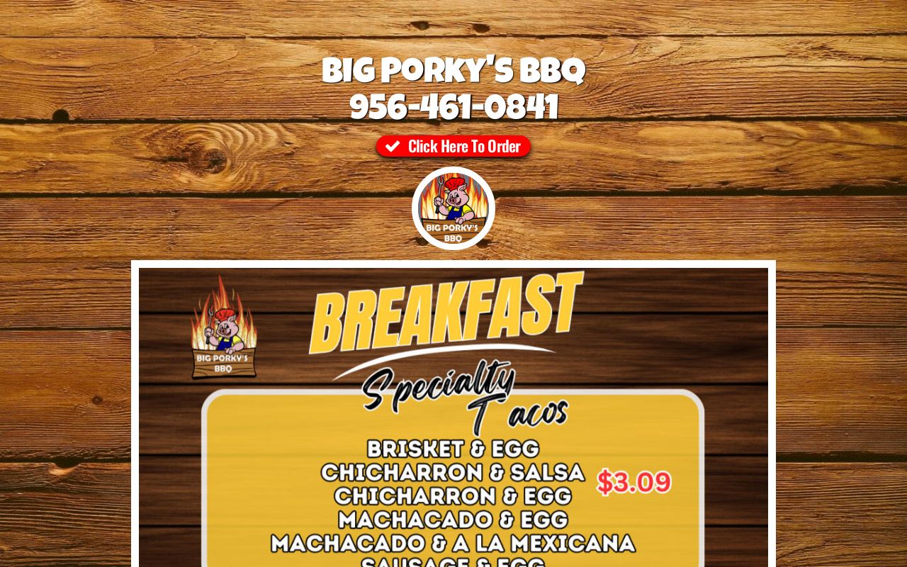 Big Porky's Menu